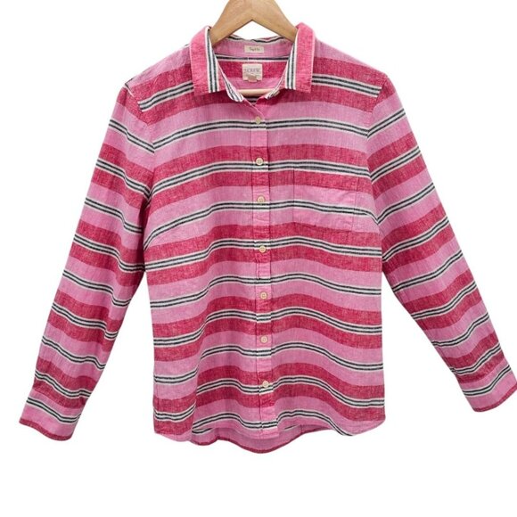 J. Crew | Tops | J Crew Womens L Perfect Fit Pink Stripe Linen Blend ...